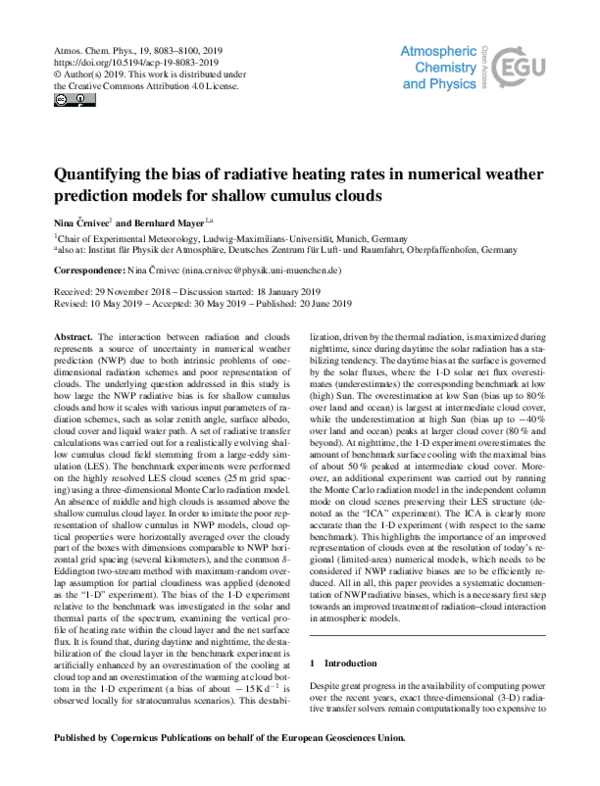Pdf Quantifying The Bias Of Radiative Heating Rates In Numerical Weather Prediction Models For