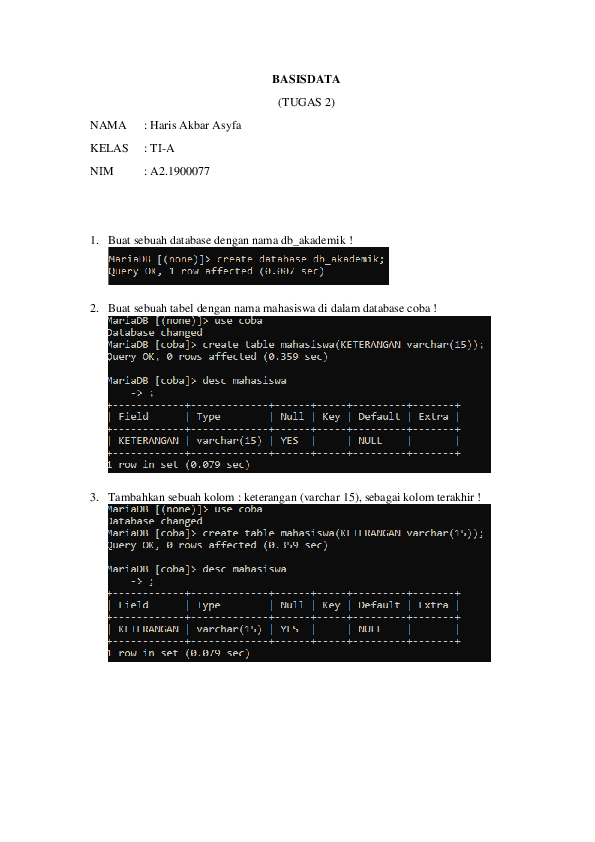 (PDF) BASISDATA (TUGAS 2) NAMA : Haris Akbar Asyfa