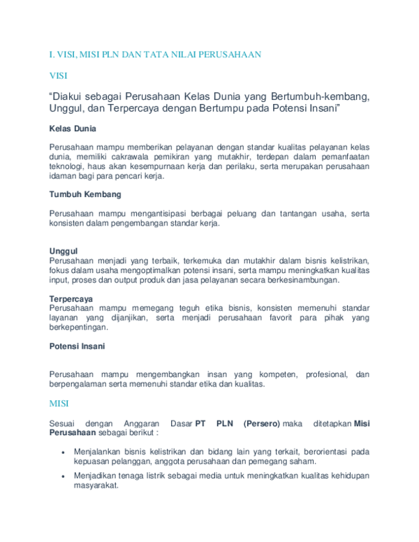 (DOC) visi & MISI PT PLN (Persero)