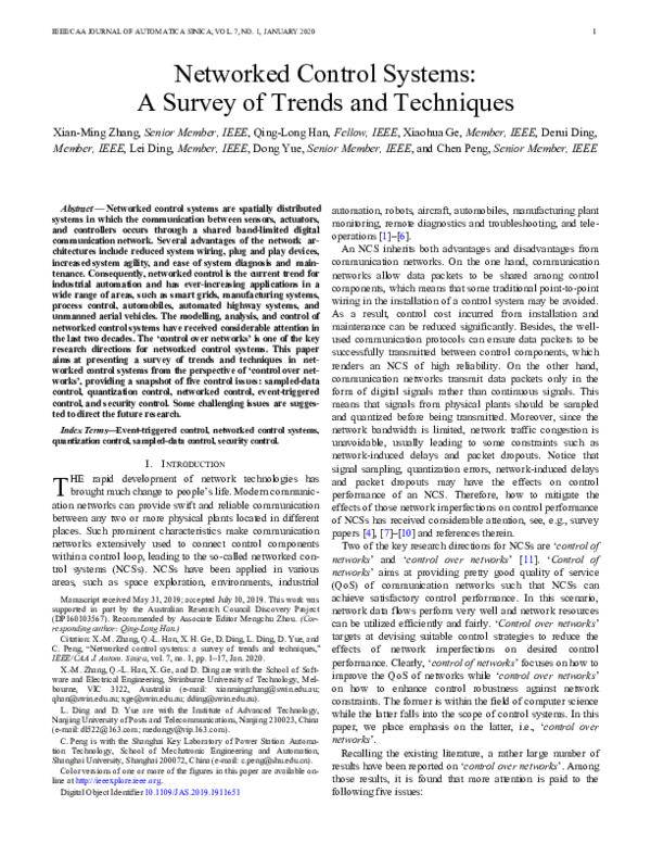 (PDF) Networked Control Systems: A Survey of Trends and Techniques