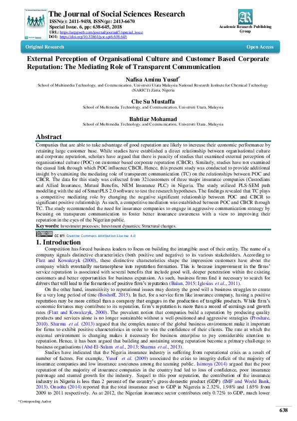 (PDF) External Perception of Organisational Culture and Customer Based ...