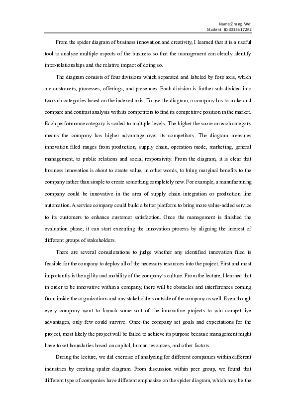 (DOC) Reflection on innovation Spider Diagram