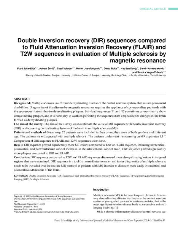 (PDF) Double inversion recovery (DIR) sequences compared to Fluid Attenuation Inversion Recovery ...