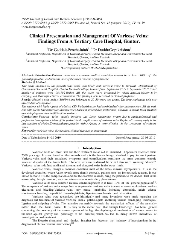 (PDF) Clinical Presentation and Management Of Varicose Veins: Findings From A Tertiary Care ...