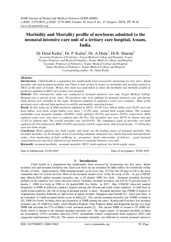 (PDF) Morbidity and Mortality profile of newborns admitted to the neonatal intensive care unit ...