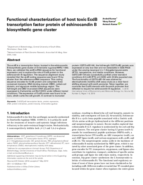 (PDF) Functional characterization of host toxic EcdB transcription ...