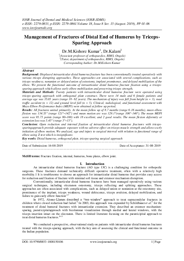 (PDF) Management of Fractures of Distal End of Humerus by Triceps ...