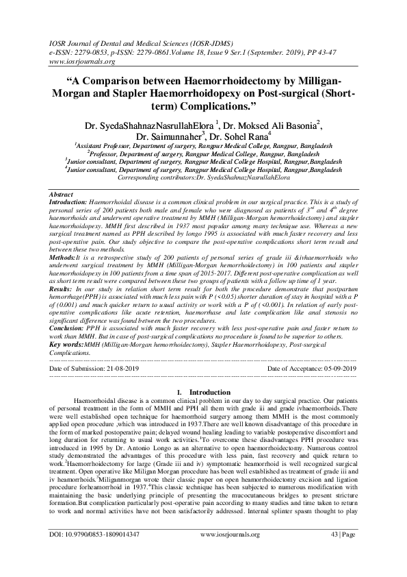 (PDF) "A Comparison between Haemorrhoidectomy by Milligan- Morgan and ...