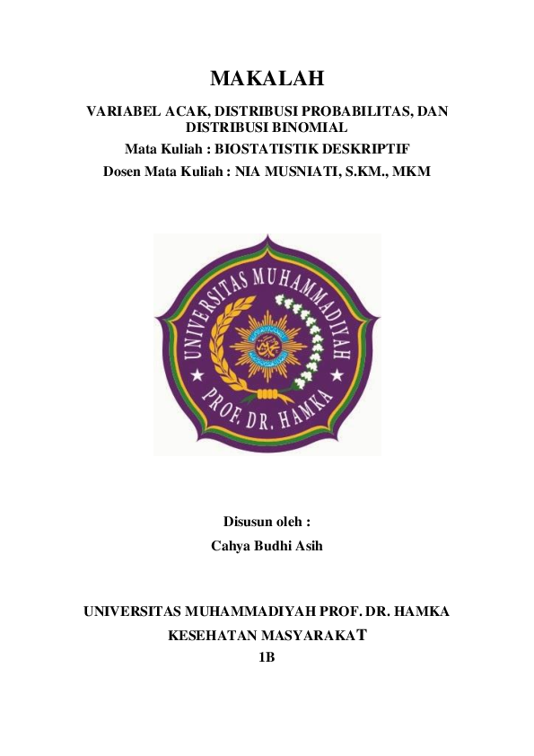 (DOC) MAKALAH VARIABEL ACAK, DISTRIBUSI PROBABILITAS DAN DISTRIBUSI ...