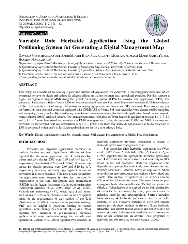 Pdf Variable Rate Herbicide Application Using The Global Positioning 4696