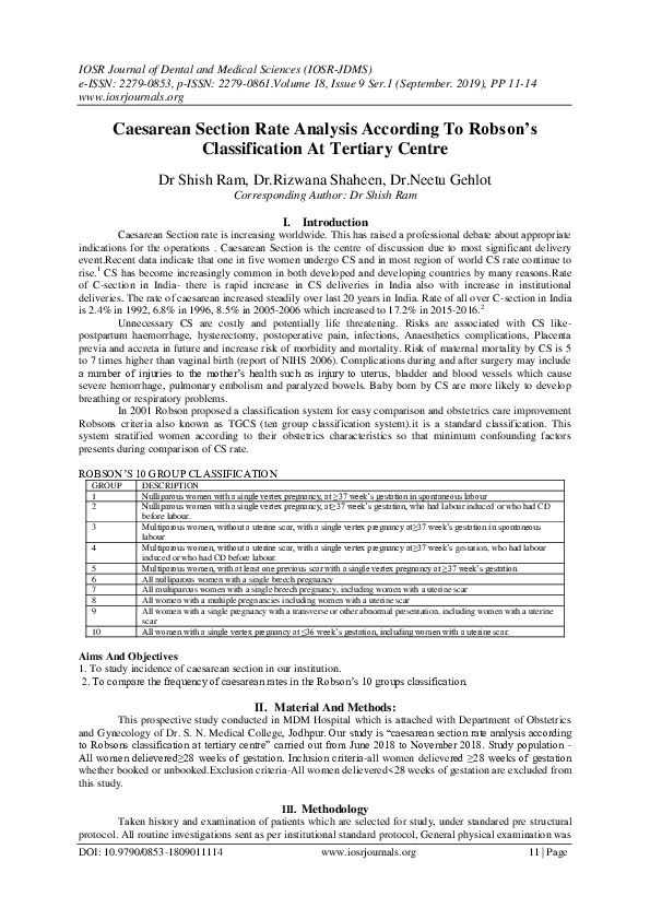 (PDF) Caesarean Section Rate Analysis According To Robson’s Classification At Tertiary Centre ...