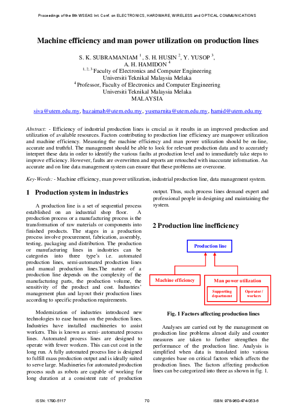 (PDF) Machine efficiency and man power utilization on production lines