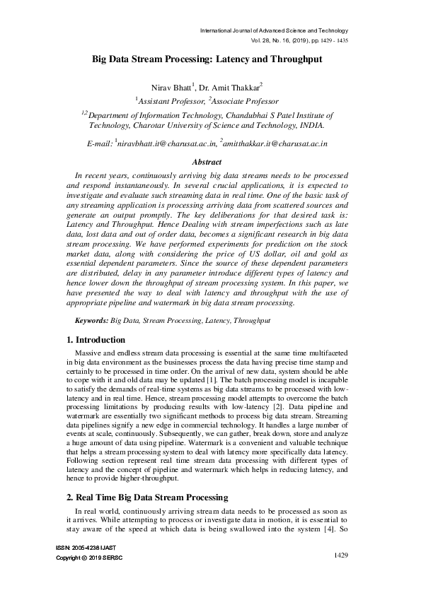(PDF) Big Data Stream Processing: Latency and Throughput
