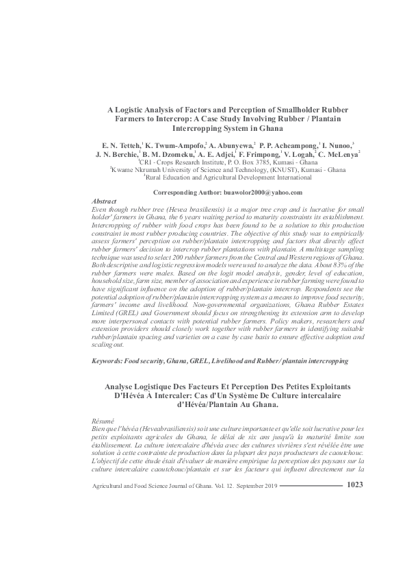 (PDF) A Logistic Analysis of Factors and Perception of Smallholder Rubber Farmers to Intercrop ...