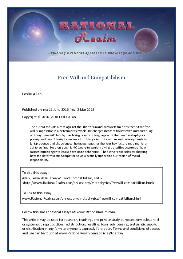 (PDF) Free Will and Compatibilism