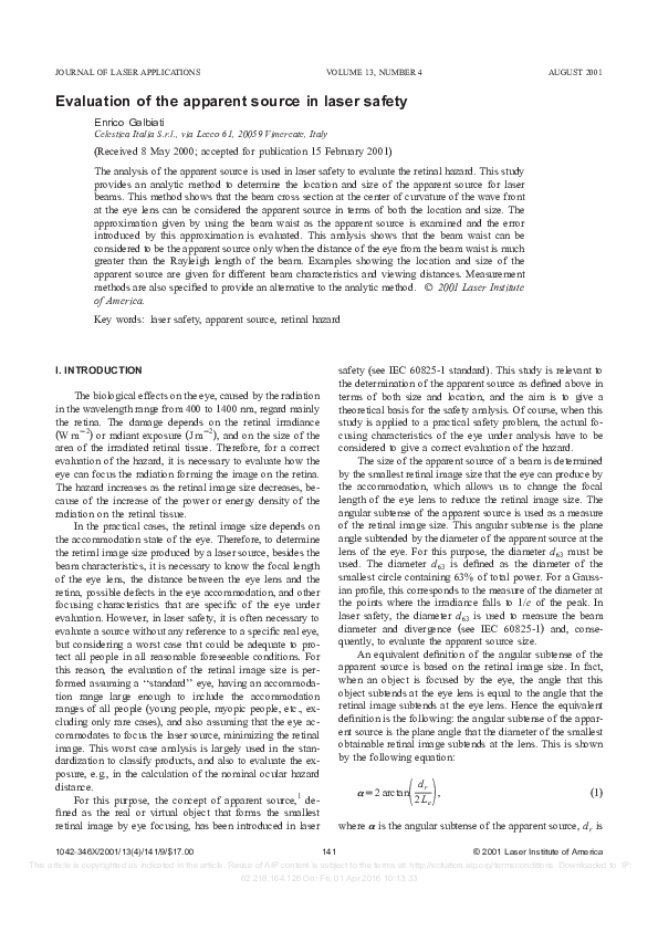 (PDF) Evaluation of the apparent source in laser safety