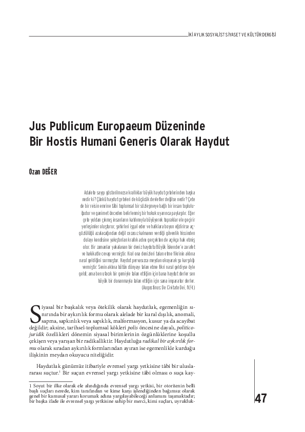 (PDF) Jus Publicum Europaeum Düzeninde Bir Hostis Humani Generis Olarak ...