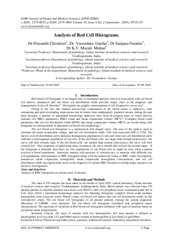 (PDF) Analysis of Red Cell Histograms.