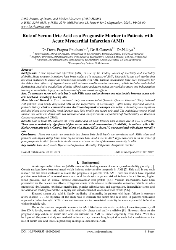 (PDF) Role of Serum Uric Acid as a Prognostic Marker in Patients with Acute Myocardial ...