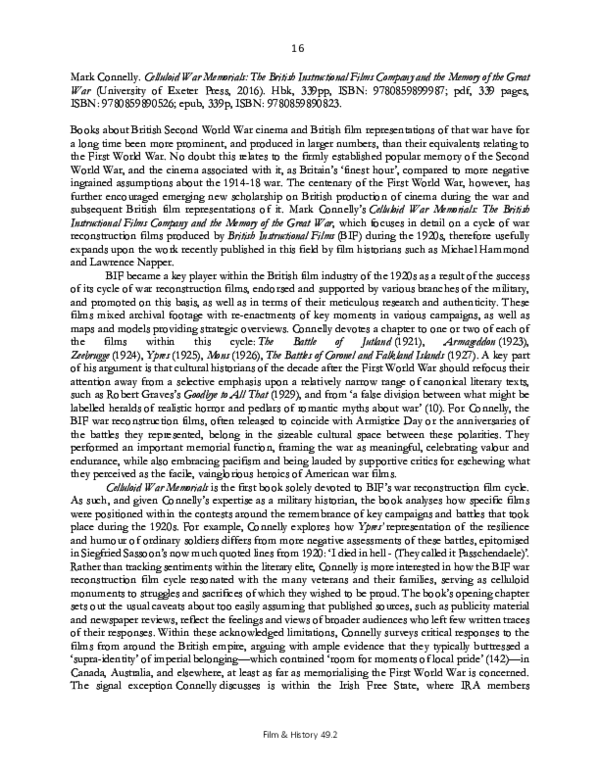 (PDF) Mark Connelly, Celluloid War Memorials: The British Instructional ...