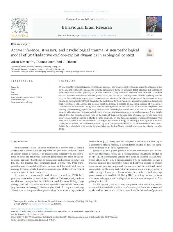(PDF) Active inference, stressors, and psychological trauma: A neuroethological model of (mal ...