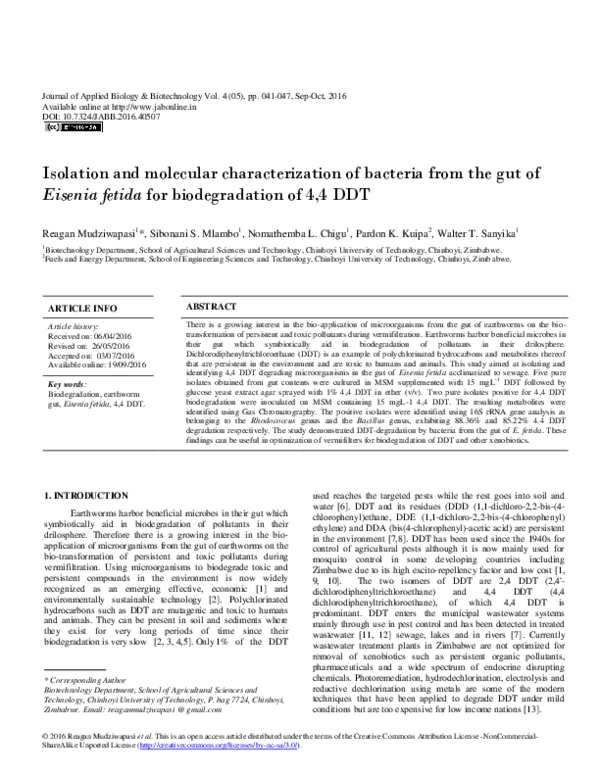 (PDF) Isolation and molecular characterization of bacteria from the gut of Eisenia fetida for ...