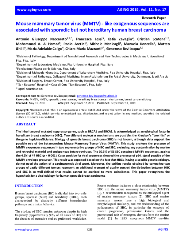 (PDF) Mouse mammary tumor virus (MMTV) - like exogenous sequences are ...