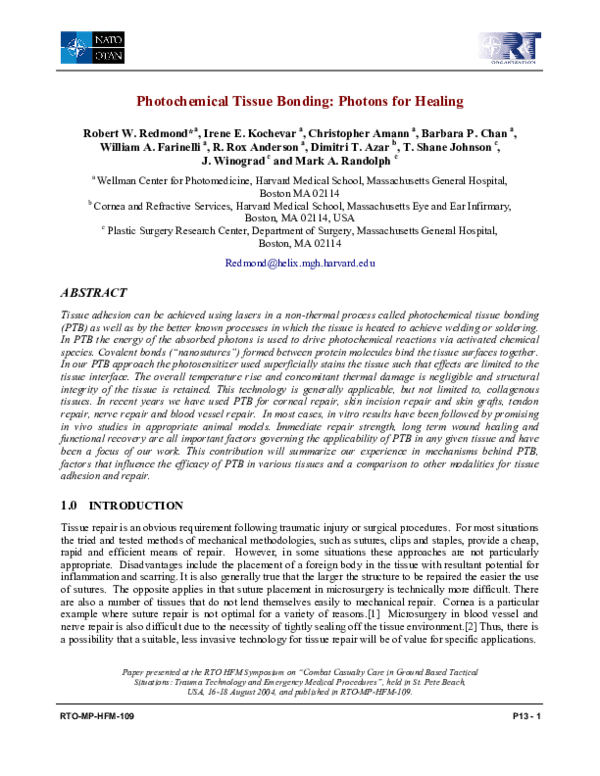 (PDF) Photochemical Tissue Bonding: Photons for Healing