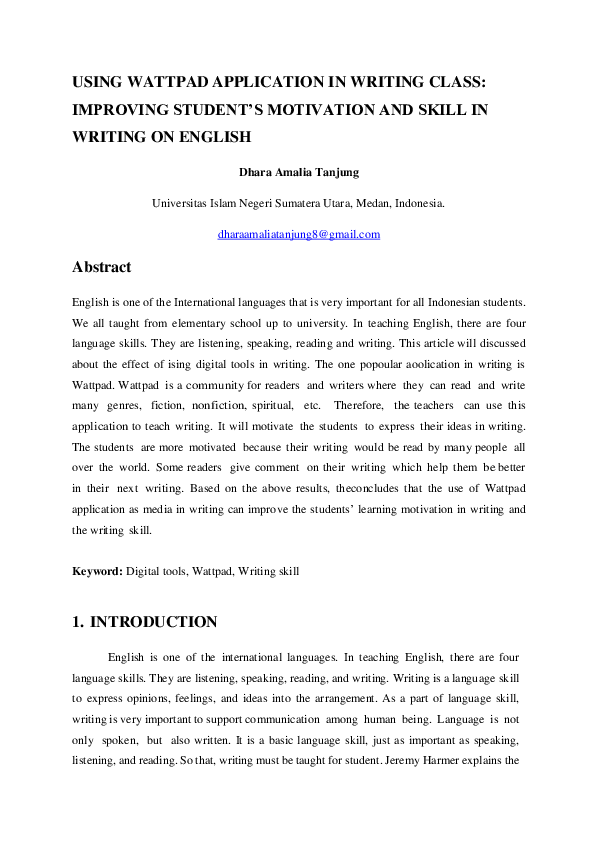 (PDF) USING WATTPAD APPLICATION IN WRITING CLASS: IMPROVING STUDENT'S ...