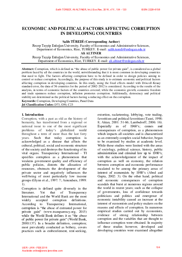 (PDF) ECONOMIC AND POLITICAL FACTORS AFFECTING CORRUPTION IN DEVELOPING COUNTRIES