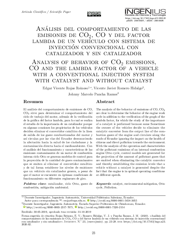 (PDF) Análisis del comportamiento de las emisiones de CO2, CO y del ...