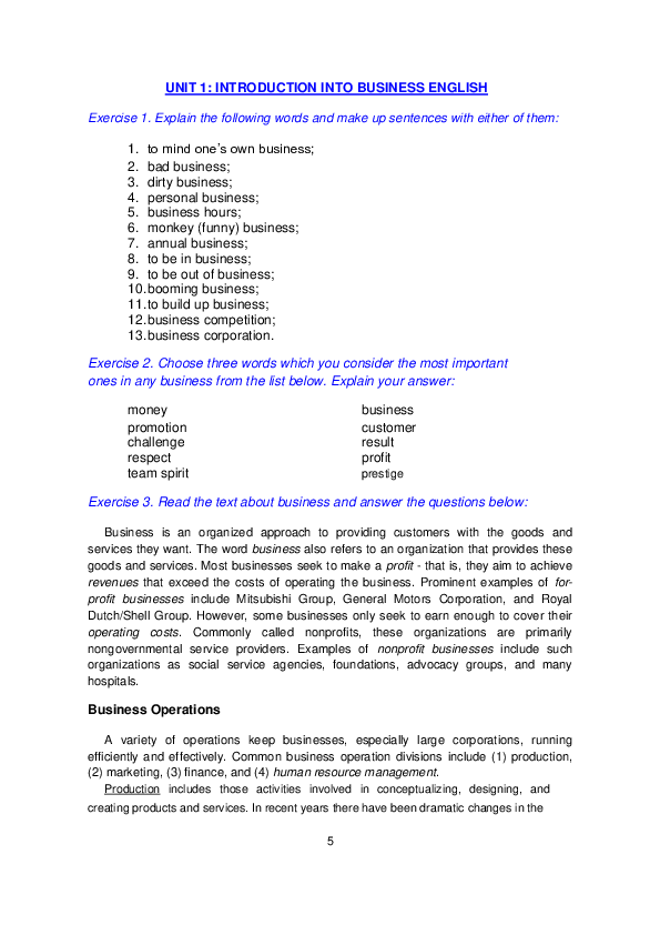 (PDF) Unit 1 Introduction to business English