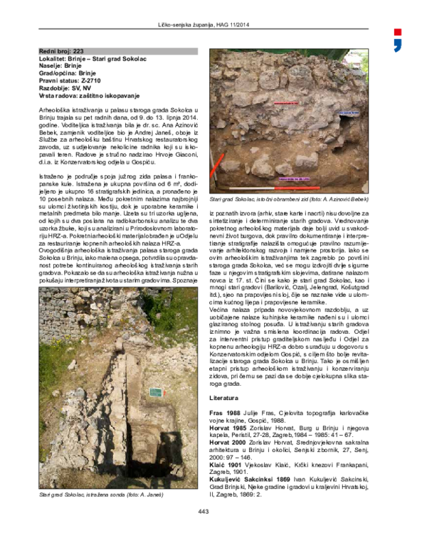 (PDF) Brinje - Stari grad Sokolac, Hrvatski arheološki godišnjak 11/ ...