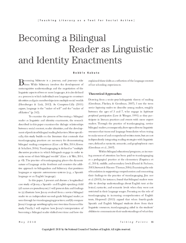 (PDF) Becoming a Bilingual Reader as Linguistic and Identity Enactments