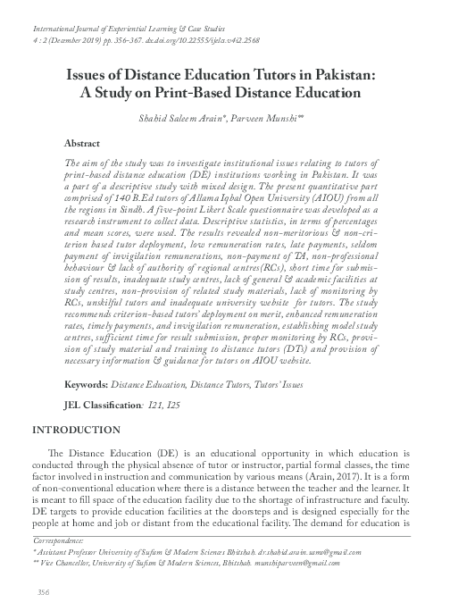 (PDF) Issues of Distance Education Tutors in Pakistan: A Study on Print ...