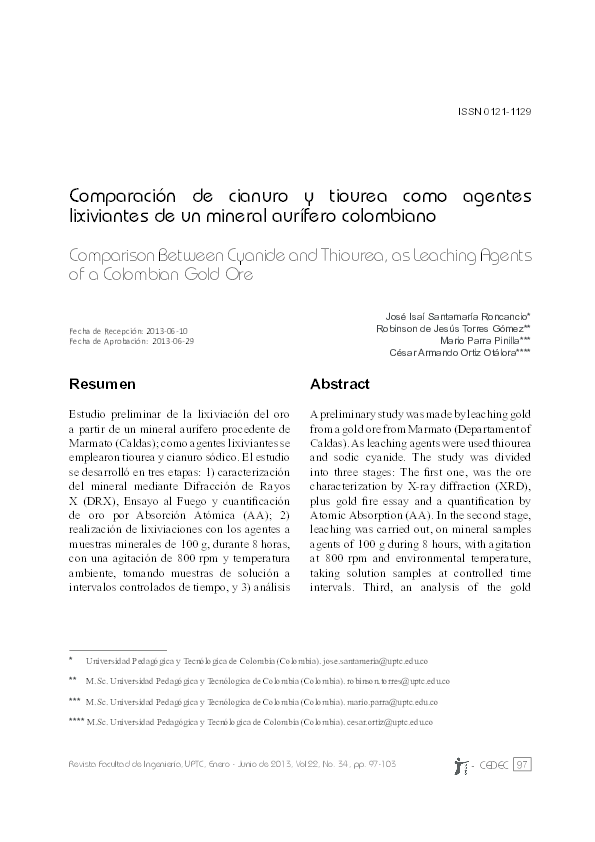 (PDF) CEDEC Comparison Between Cyanide and Thiourea, as Leaching Agents ...