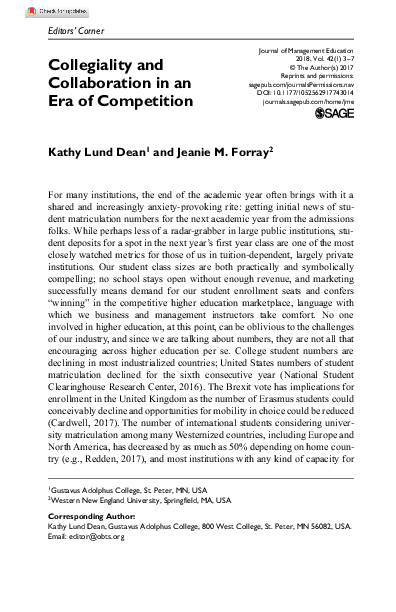 (PDF) Collegiality and Collaboration in an Era of Competition