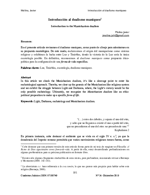 (PDF) Introducción al dualismo maniqueo