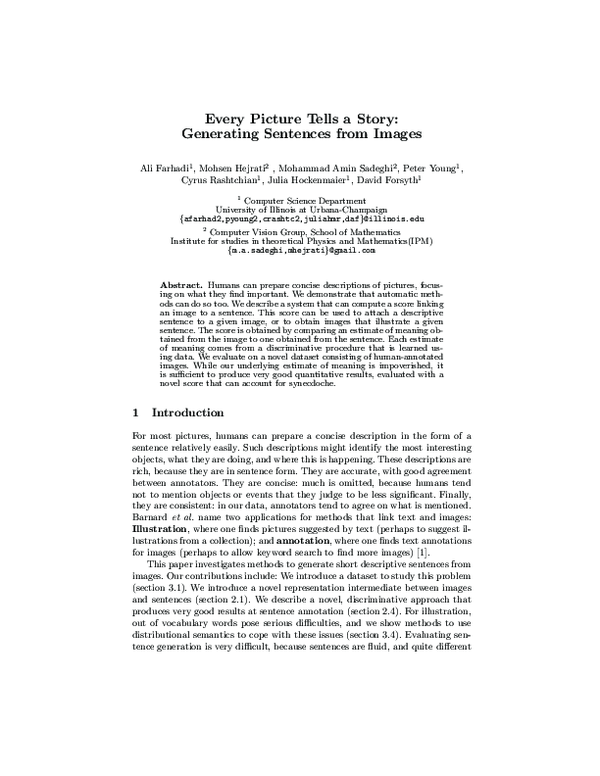 (PDF) Every picture tells a story: generating sentences from images