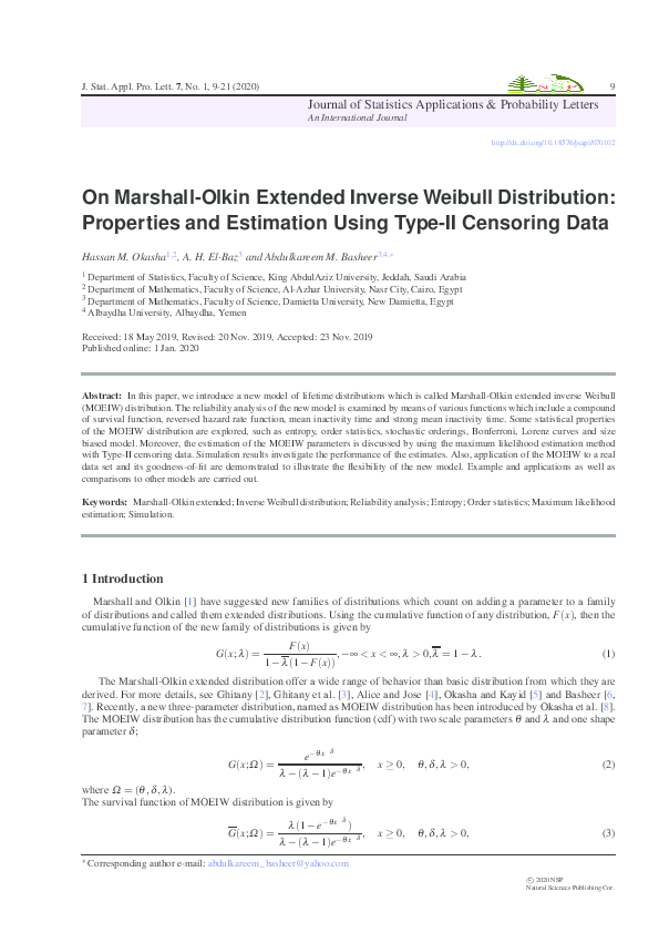 Pdf On Marshall Olkin Extended Inverse Weibull Distribution Properties And Estimation Using