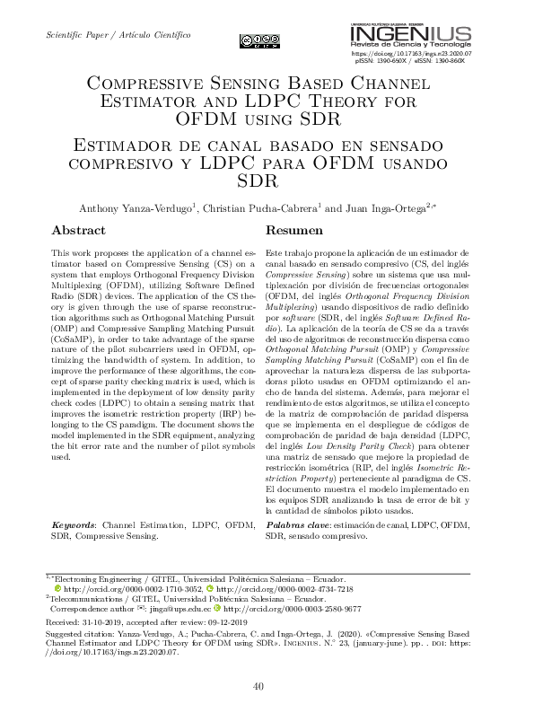 (PDF) Compressive Sensing Based Channel Estimator and LDPC Theory for OFDM using SDR