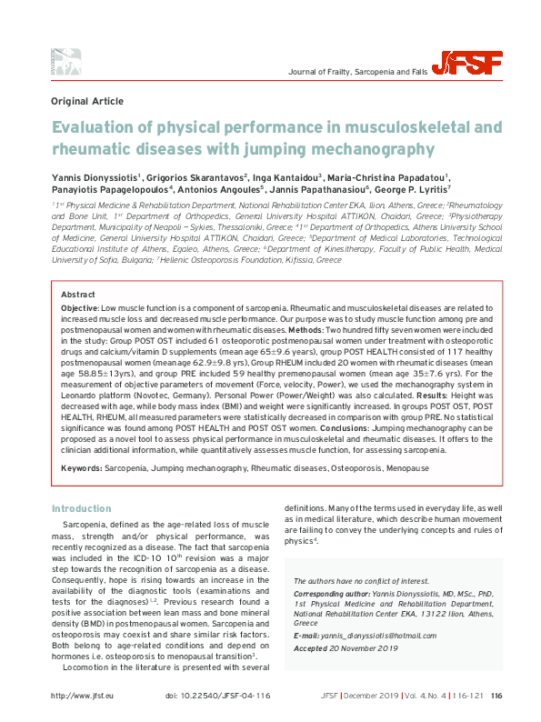 (PDF) Evaluation of physical performance in musculoskeletal and ...