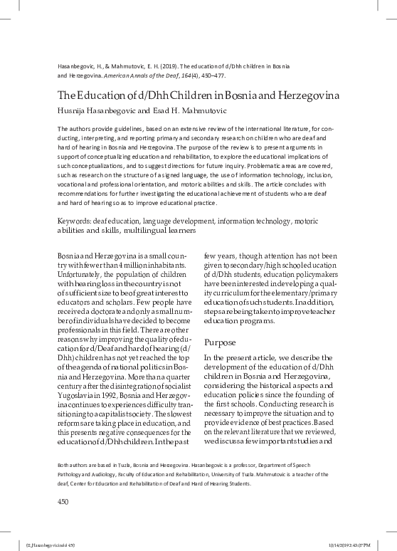 (PDF) The Education of d/Dhh Children in Bosnia and Herzegovina