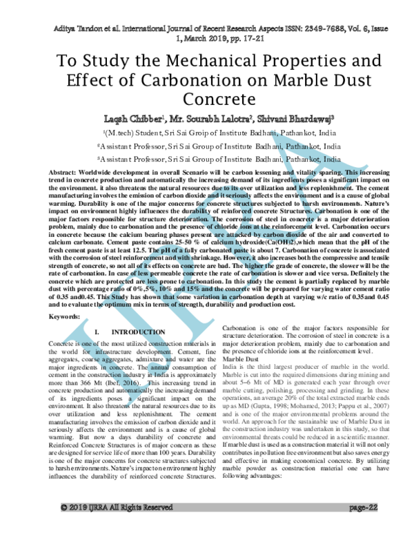 (PDF) To Study the Mechanical Properties and Effect of Carbonation on Marble Dust Concrete ...