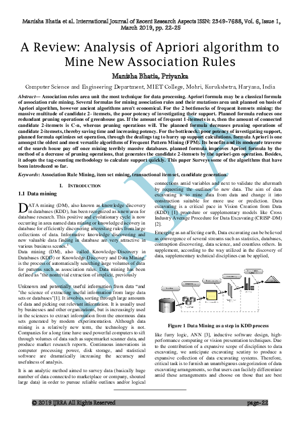 Pdf A Review Analysis Of Apriori Algorithm To Mine New Association Rules