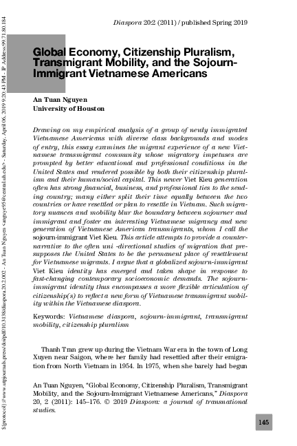 (PDF) Global Economy, Citizenship Pluralism, Transmigrant Mobility, and ...