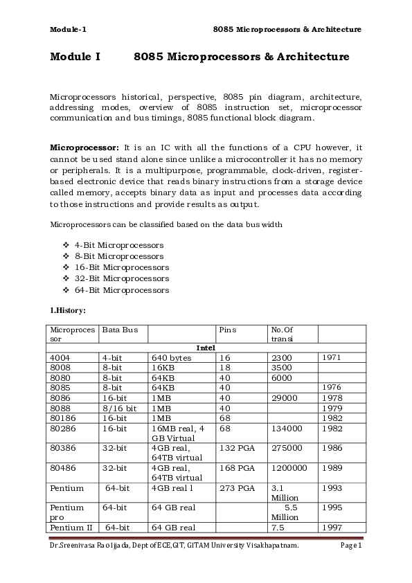 (PDF) Module-1 8085 Microprocessors & Architecture