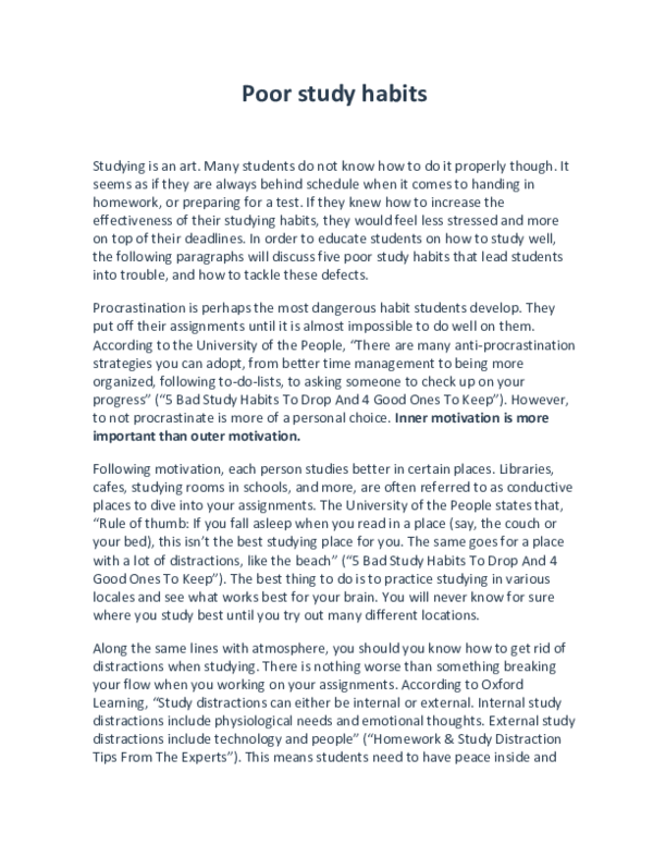 (DOC) Poor study habits