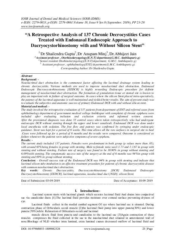 (PDF) Conventional dacryocystorhinostomy versus endonasal ...