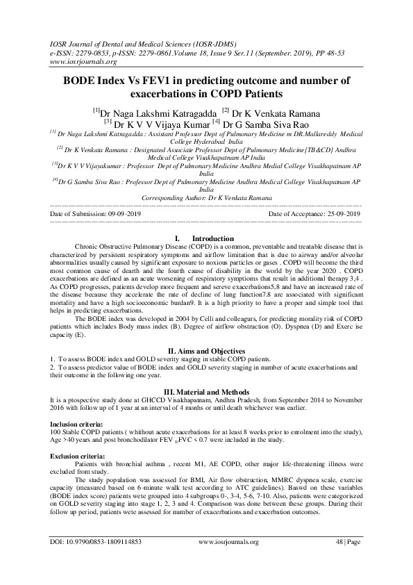 (PDF) BODE Index Vs FEV1 in predicting outcome and number of ...